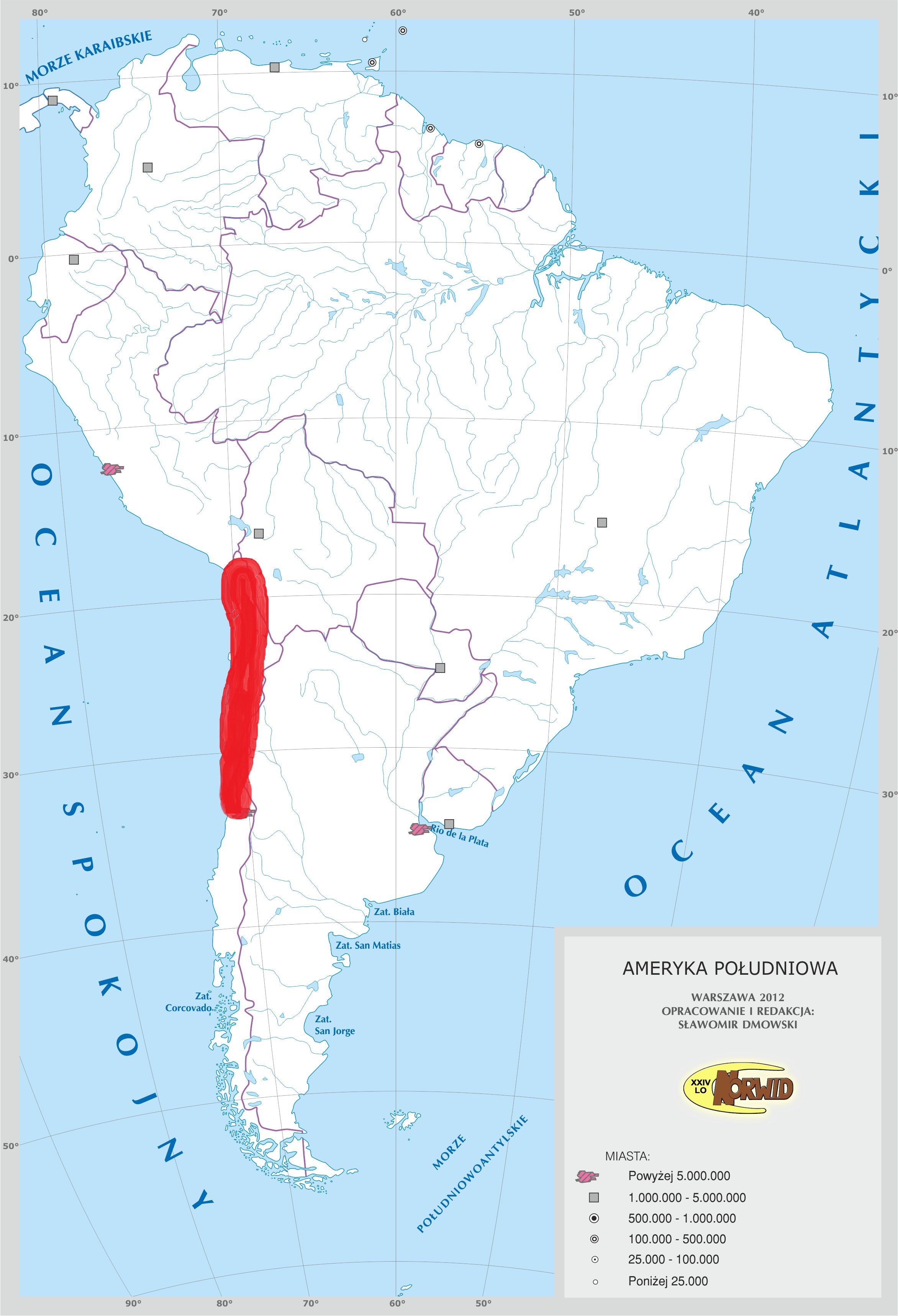 Level 14 - Ameryka Południowa - Góry 1-5 - Mapa fizyczna świata - Memrise